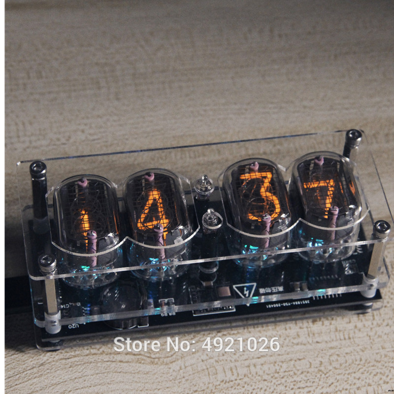 IN-12 Glow Tube Clock 4-bit IN12 glow tube clock Seven-color RGB LED ...